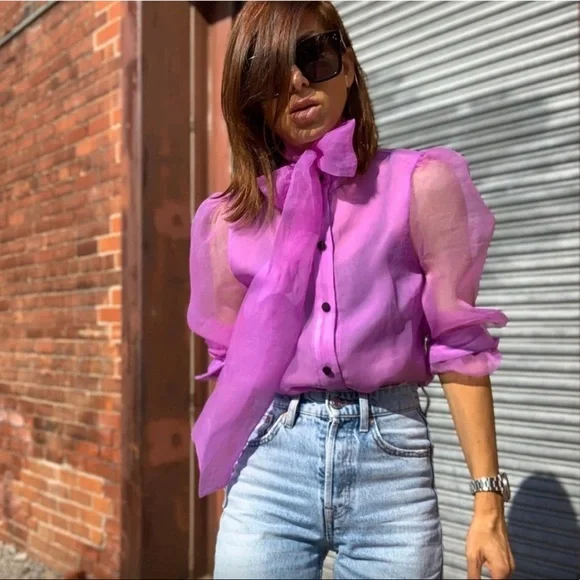 Bow Tie Blouse Zara Zara Green Sheer Blouse New Arrivals